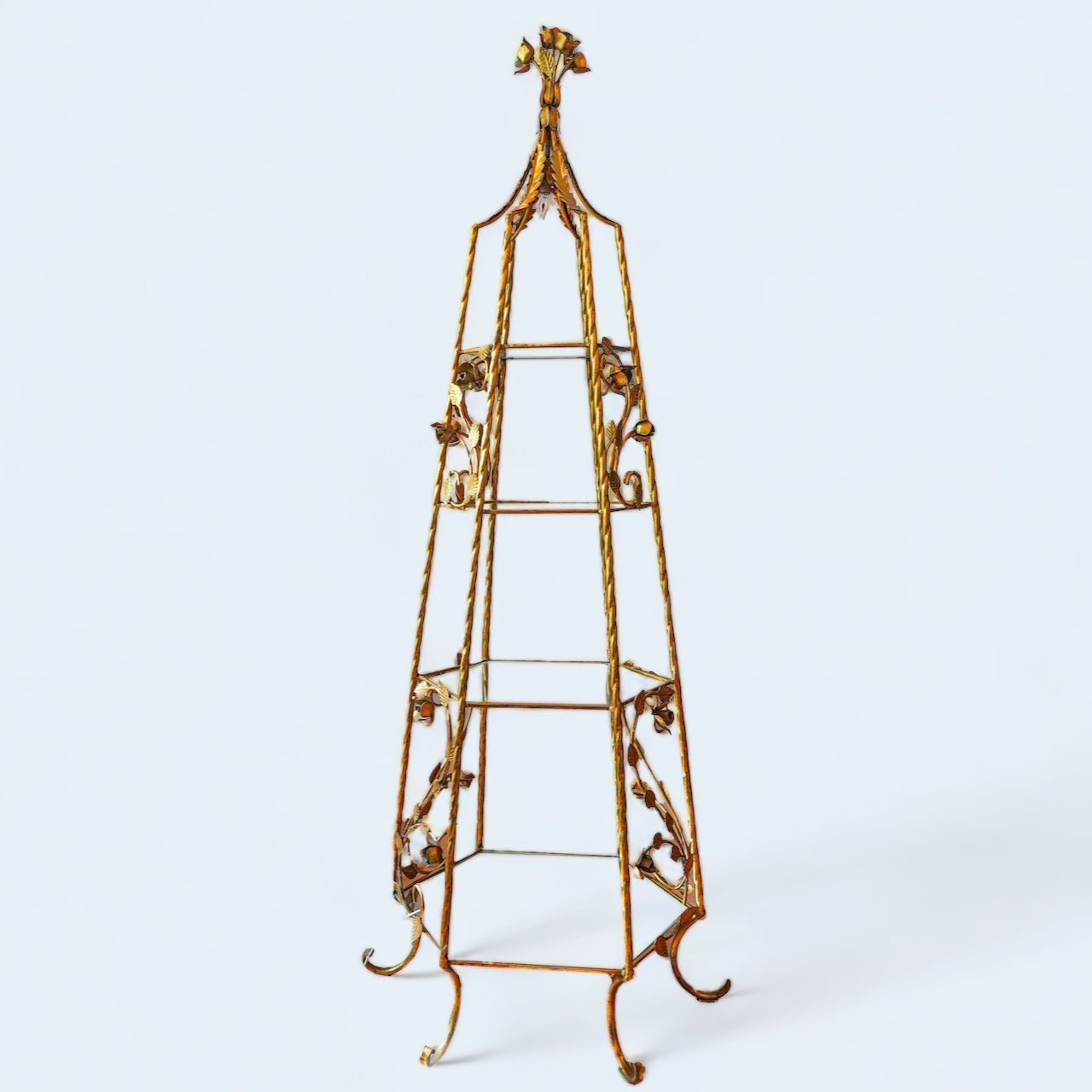1940 s Vintage Italian Florentine Tole Gold Gilt Lighted Etagere With
